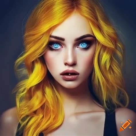 Woman With Blue Eyes And Wavy Yellow Hair