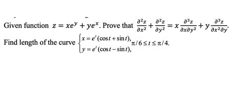 solved given function z xey yex ﻿prove that