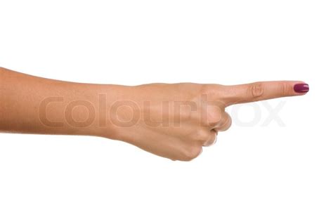 Finger peger til højre isoleret på hvidt stock foto Colourbox
