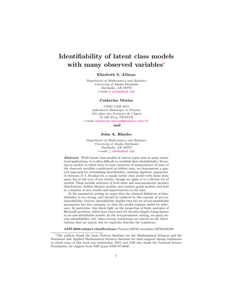 pdf identifiability of latent class models with many observed variables