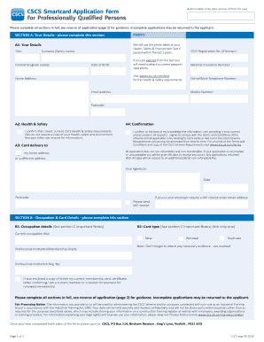 Fillable Online CSCS SMARTCARD APPLICATION FORM Authorisation Code Fax