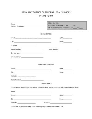 Fillable Online Studentaffairs Psu Umass Dartmouth Summer Intake Form