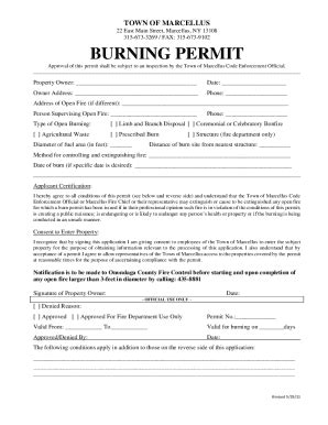 Fillable Online Permit Application Forms Town Of Marcellus Fax Email