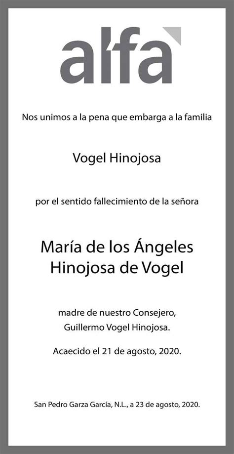 María de los Ángeles Hinojosa de Vogel Obituario Esquela