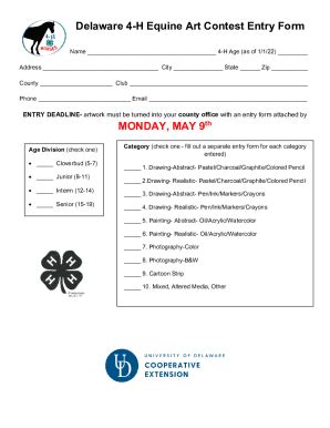 Fillable Online Sites Udel Delaware 4 H Equine Art ContestNew Castle