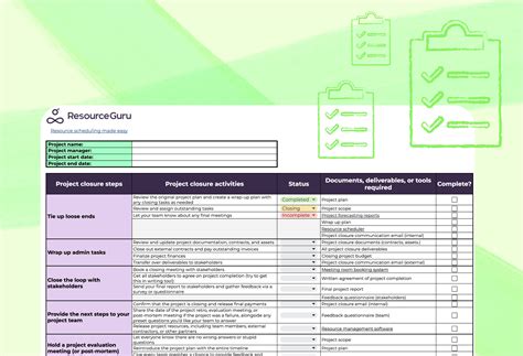 Project Management Checklist Template Excel