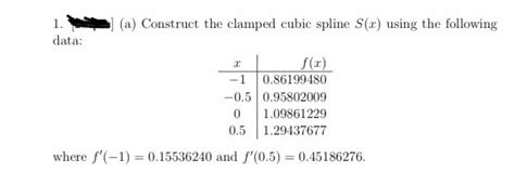 solved 1 data ] a construct the clamped cubic spline