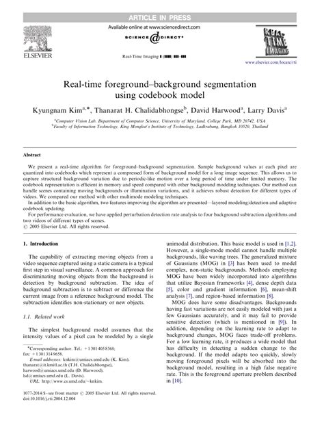pdf real time foreground background segmentation using codebook model
