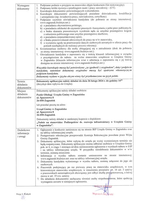 Ogłoszenie o ponownym naborze na wolne stanowisko urzędnicze