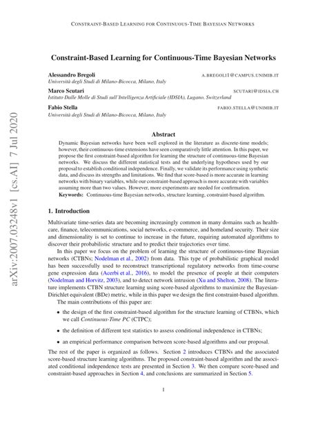 pdf constraint based learning for continuous time bayesian networks