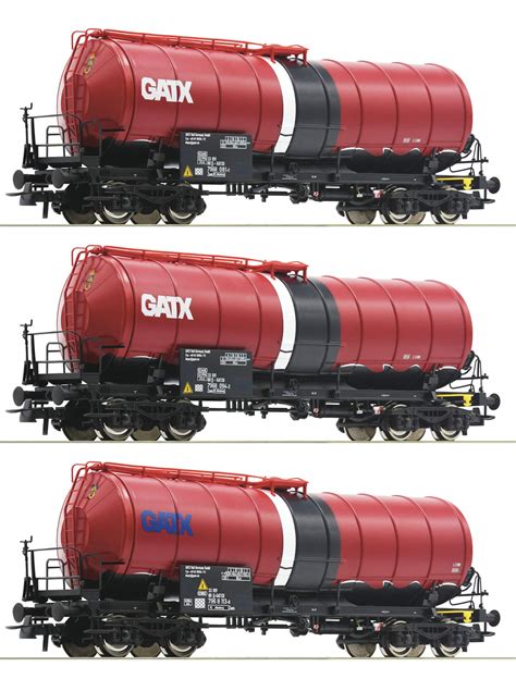 Roco H0 3 Teiliges Set Knickkesselwagen GATX Modell Technik Ziegler