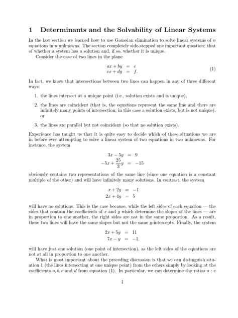 1 determinants and the solvability of linear systems pdf determinant system of linear