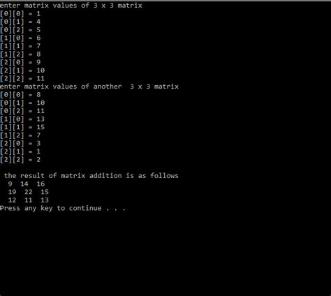 3x3 matrix addition using arrays c programming