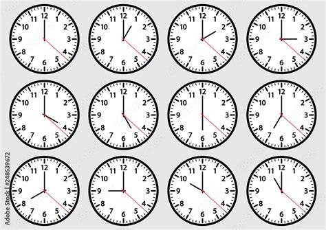 Set Of Clock Icons Showing Different Time Vector Illustration Stock