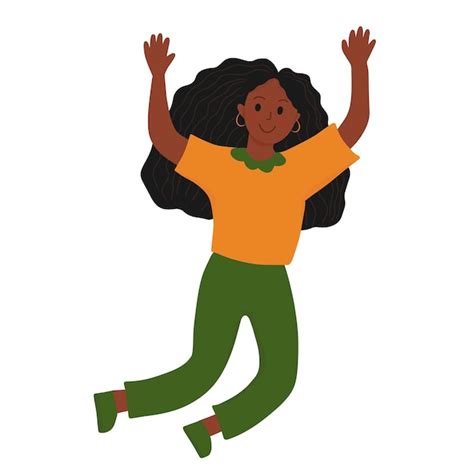 Feliz e alegre jovem afro americana pulando a mão levantada celebrando