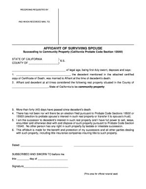 Fillable Online Affidavit Of Surviving Spouse Kinsey Law Offices Fax