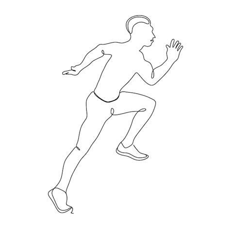 Dibujo de línea continua de hombre corriendo Vector Premium