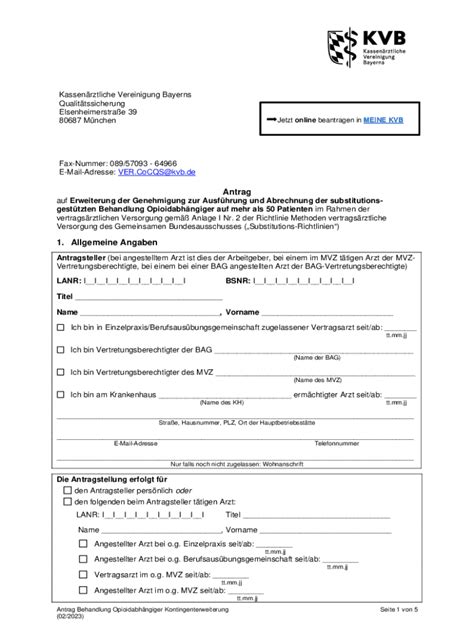 Ausfüllbar Online KVB FORM Behandlung Opioidabhngiger
