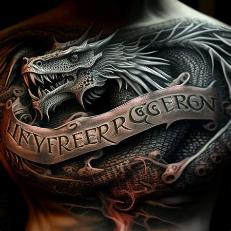 Kanonknaphus Dragon Chest Tattoo Saying Never Forget Hyperrealistic