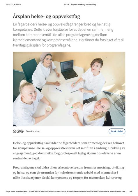 Årsplan helse og oppvekstfag Helsefremjande arbeid HS HSF vg1
