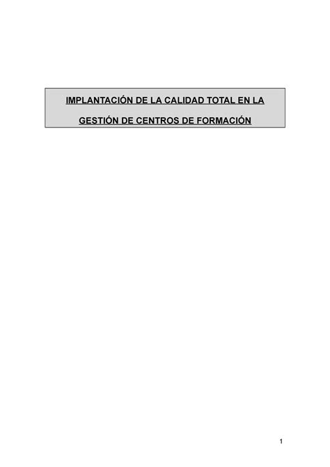 Implantaci N DE LA Calidad DE LA CALIDAD TOTAL EN LA DE CENTROS DE 1