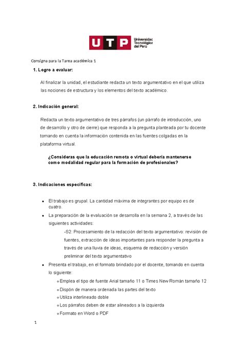 Eeentrega DE LA TA1 Texto Argumentativo Romina Avendaño Consigna para