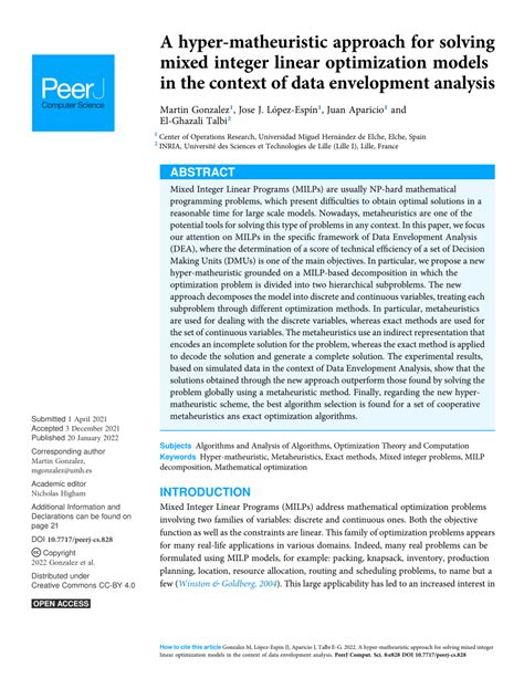 pdf a hyper matheuristic approach for solving mixed integer linear optimization models in the