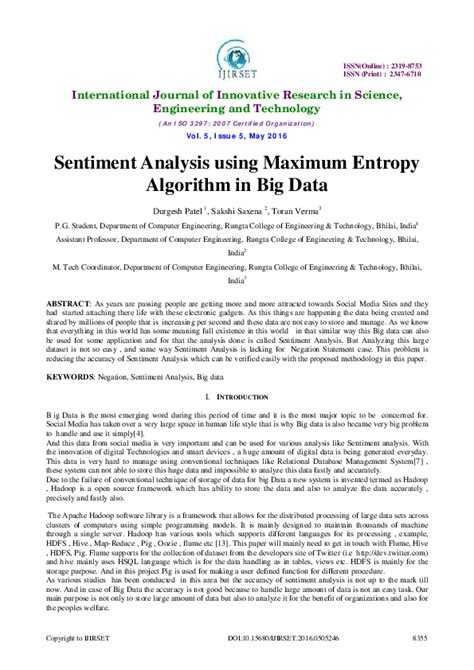 pdf sentiment analysis using maximum entropy algorithm in big data alex chapman