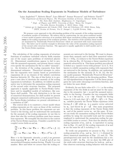 pdf anomalous scaling exponents in nonlinear models of turbulence