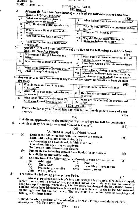 Ajk Board 11 Th Class English Past Paper 2019 Group 2 Subjective