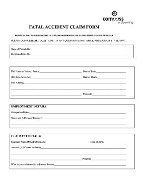 Fillable Online Higos Co FATAL ACCIDENT CLAIM FORM1 Higos Insurance