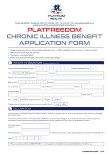 PlatFreedom Chronic Illness Benefit Application Form Updated March 2023
