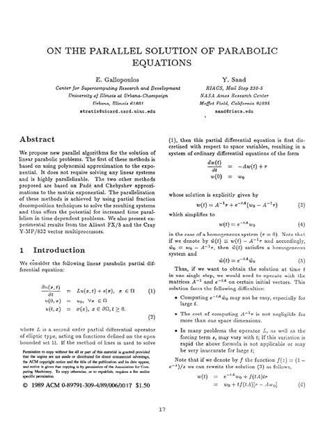 pdf on the parallel solution of parabolic equations