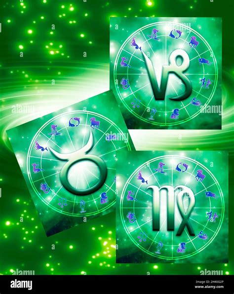 Three Zodiac Earth Signs Taurus Virgo Capricorn Over Starry Astrology