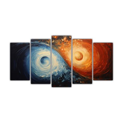 Cuadro Pintura Al Estilo Estilo óleo De Yin Y Yang Cósmico En 5 Cuadros
