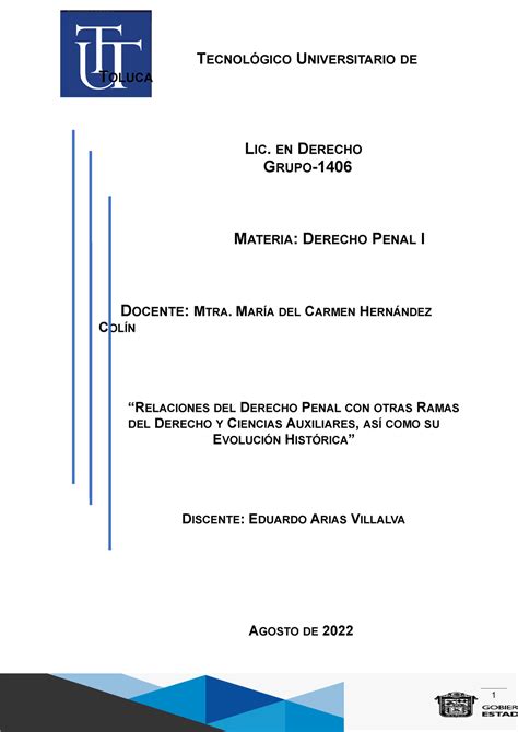 Derecho Penal y su Realción con otras Ramas TECNOLÓGICO UNIVERSITARIO