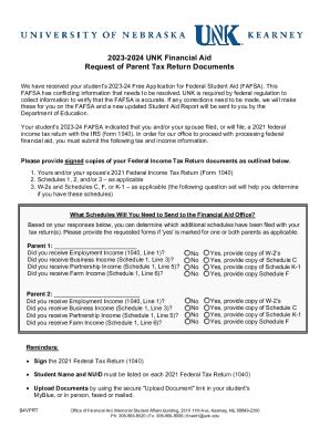 Fillable Online 2023 2024 UNK Financial Aid Request Of Parent Tax