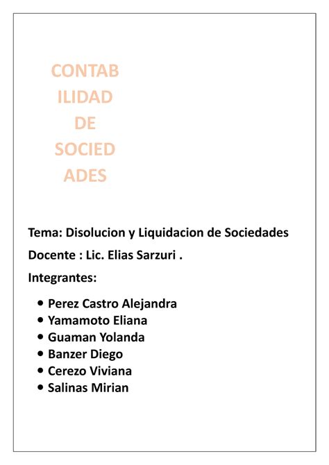 Disolucion Y Liquidacion DE Sociedades CONTAB ILIDAD DE SOCIED ADES