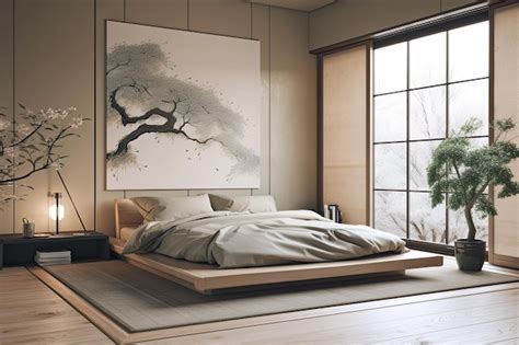 Premium AI Image Modern Scandinavian Style Bedroom Design Generative AI