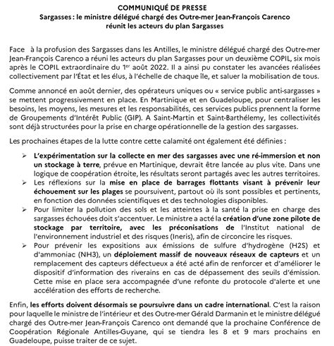 Le ministre des Outre mer réunit les acteurs du plan Sargasses 97land