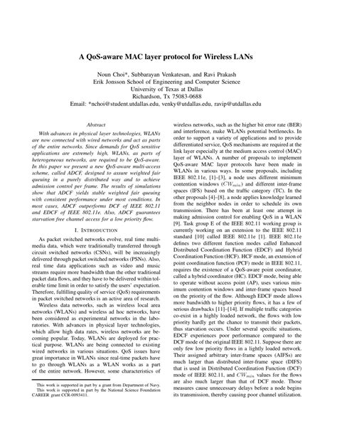 pdf a qos aware mac layer protocol for wireless lans