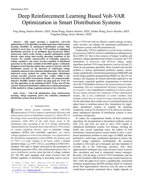 pdf deep reinforcement learning based volt var optimization in smart distribution systems