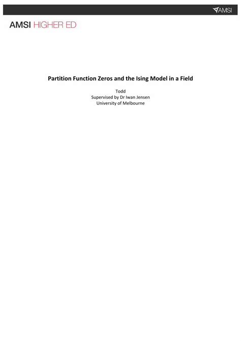 pdf partition function zeros and the ising model in a field€¦ · partition function the