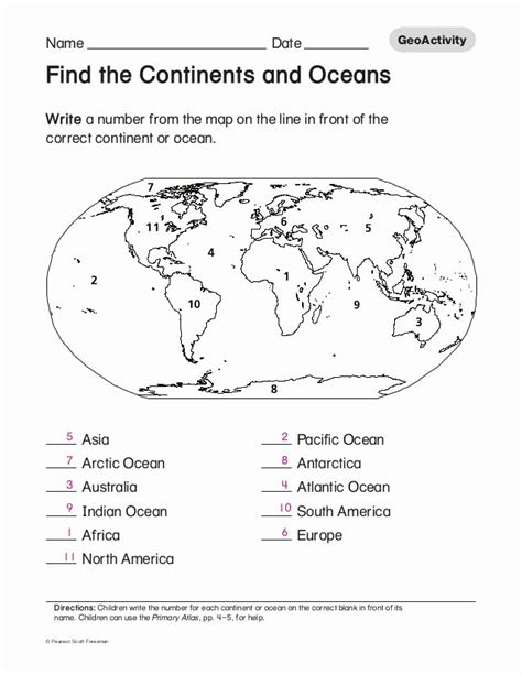 7 Continents And 5 Oceans Worksheet