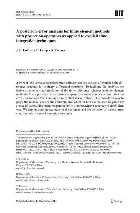 pdf a posteriori error analysis for finite element methods with projection operators as