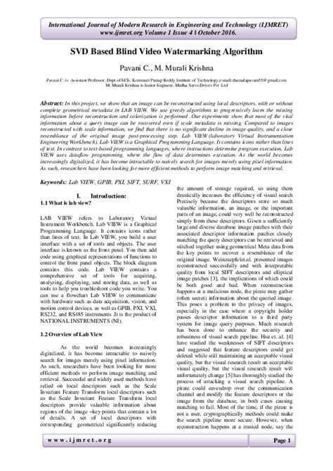 pdf svd based blind video watermarking algorithm ijmret journal