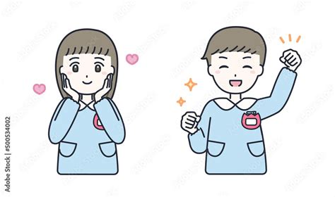 感動するスモックを着た女の子の幼稚園児と喜ぶスモックを着た男の子の幼稚園児 Stock Vektorgrafik Adobe Stock
