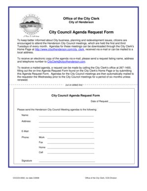 Fillable Online City Council Agenda Request Form City Of Henderson