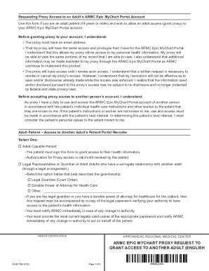 Fillable Online ARMC EPIC MYCHART PROXY REQUEST TO GRANT ACCESS Fax
