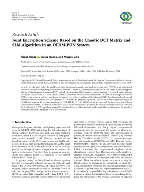 pdf joint encryption scheme based on the chaotic dct matrix and slm algorithm in an ofdm pon